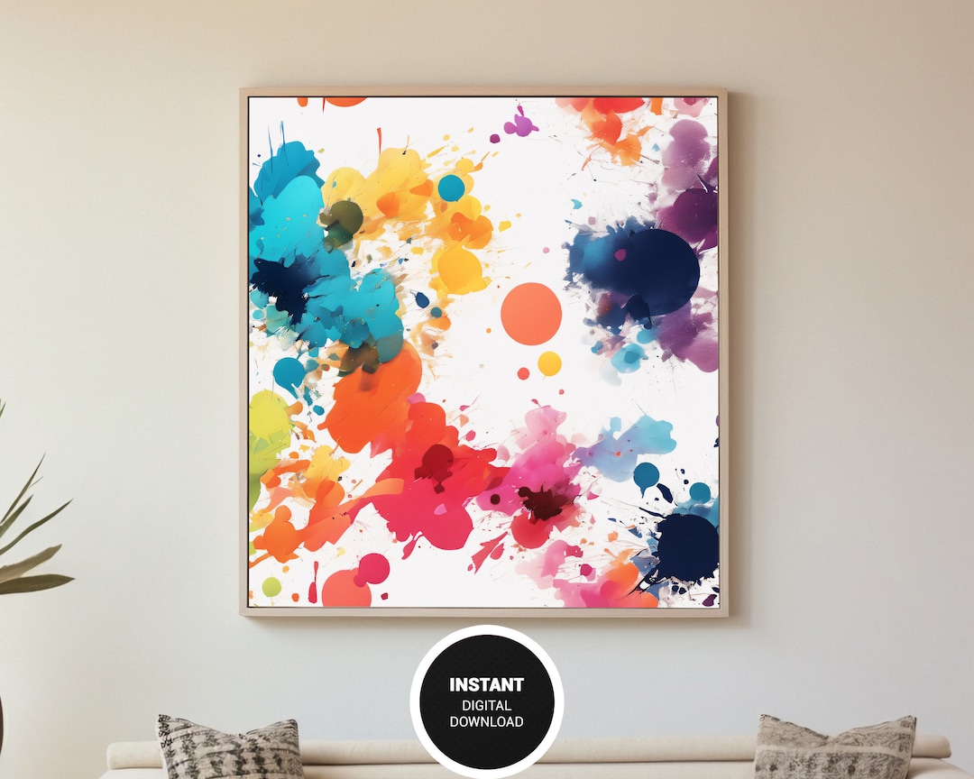 Colorful Paint Splatter Wall Art Print Spots Square Poster Funky Art ...
