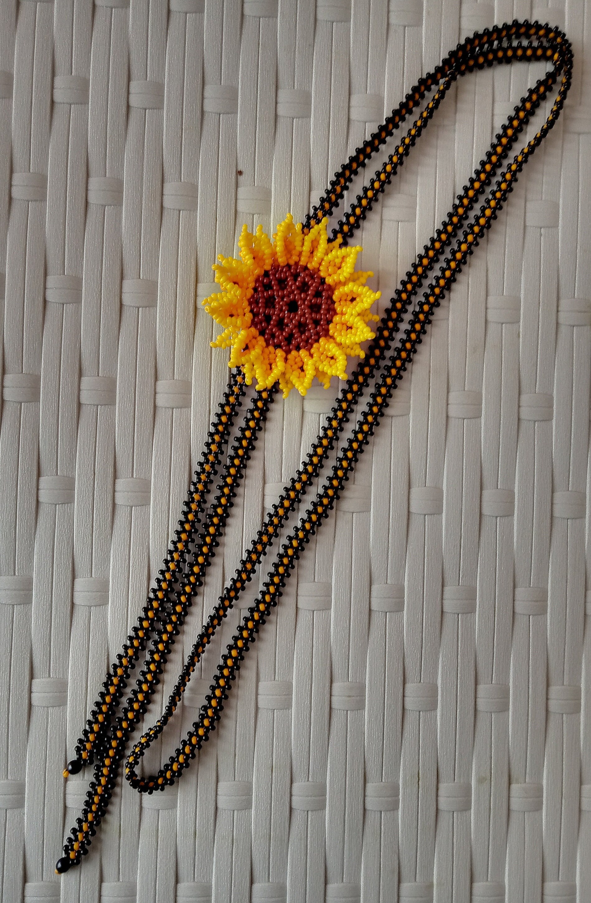 Handmade Bead Sunflower Necklace: Yellow, Orange, Black Czech Beads - Etsy