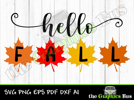 Hello Fall Leaves SVG for Commercial Use Autumn Time Orange - Etsy