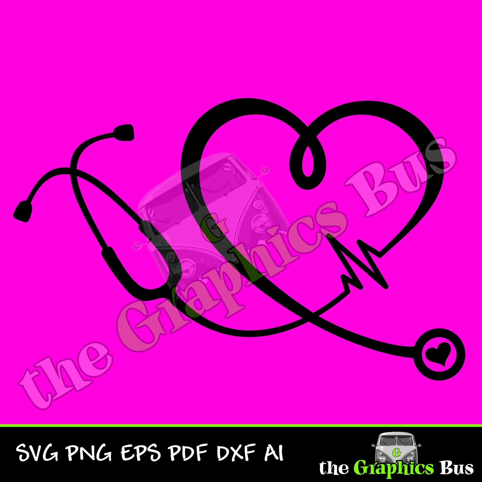 Heart Stethoscope SVG With EKG, Stethescope Pdf Essential Worker Png ...