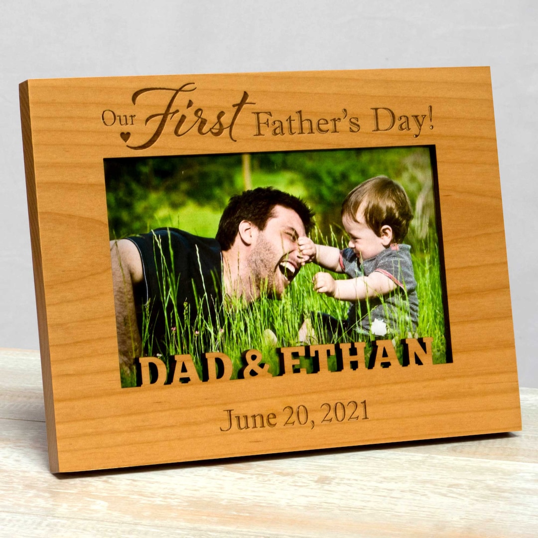 Personalized First Father's Day Picture Frame: Laser Engraved Hardwood ...