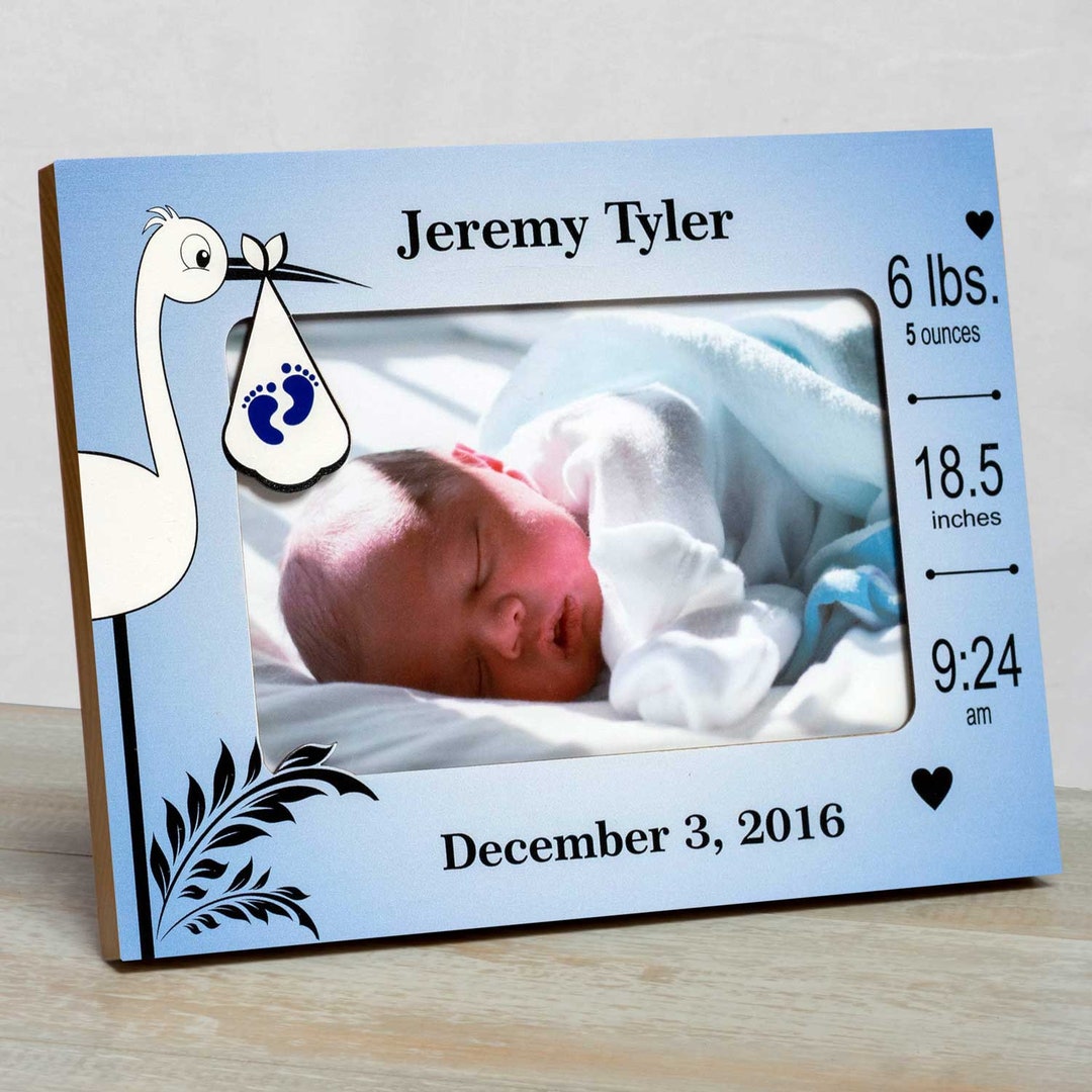 Personalized Baby Boy Picture Frame: Stork Design, Birth Stats-free ...