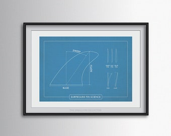 Surfboard Fin Blueprint Art Print: Technical Surf Illustration - Etsy