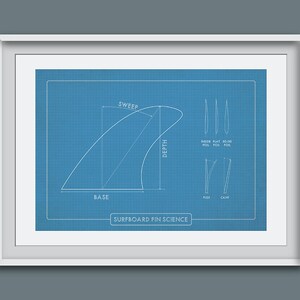 Surf inspired artwork surfboard fin sketch technical drawing | Etsy
