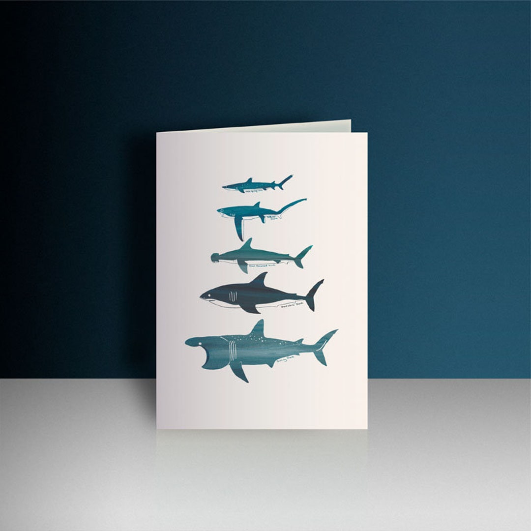 Shark Themed Greeting Card, Sealife Inspired Birthday Card, Great White ...