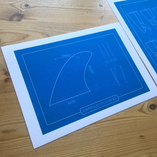 Surf Inspired Artwork Surfboard Fin Sketch Technical Drawing - Etsy