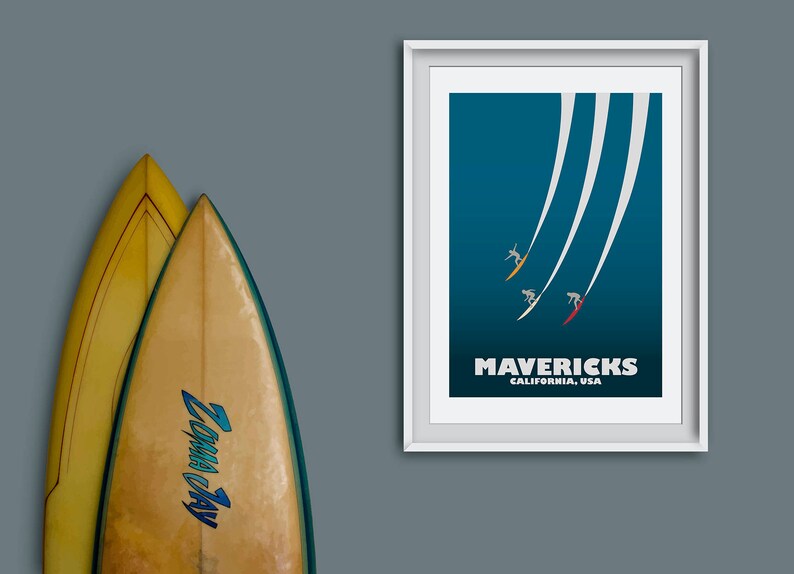 Giclee Surf Art Print Mavericks Big Wave Surfers California | Etsy