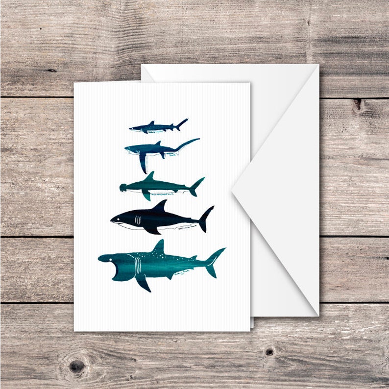 Shark themed greeting card sealife inspired birthday card | Etsy
