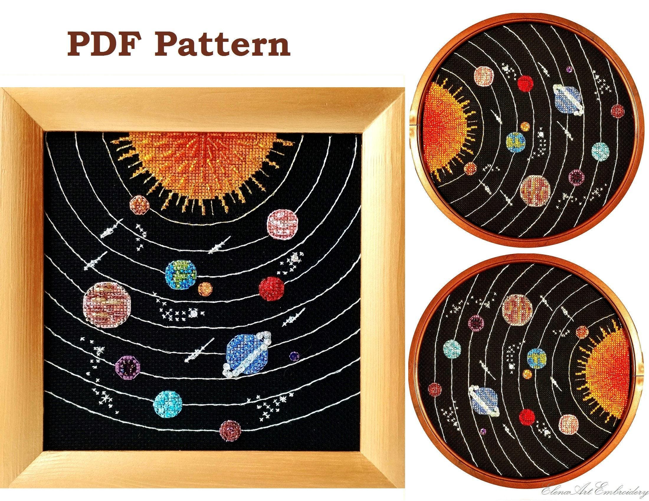 Solar System Embroidery Pattern. Embroidery Design Galaxy Planets ...