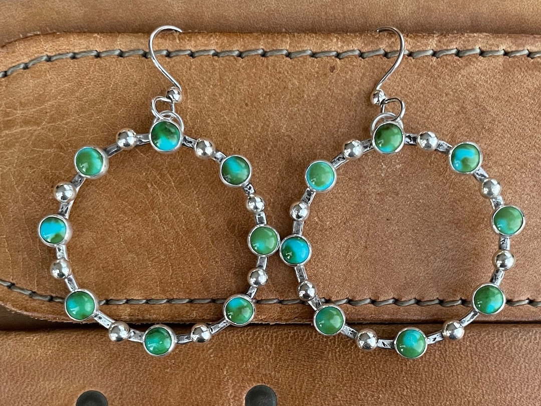Sonoran Gold Turquoise Round Hoop Earrings Genuine Turquoise - Etsy