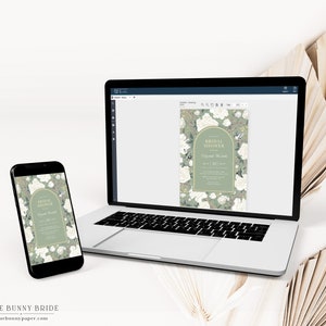 Sage Green Chinoiserie Bridal Shower Invitation Ivory White Floral ...