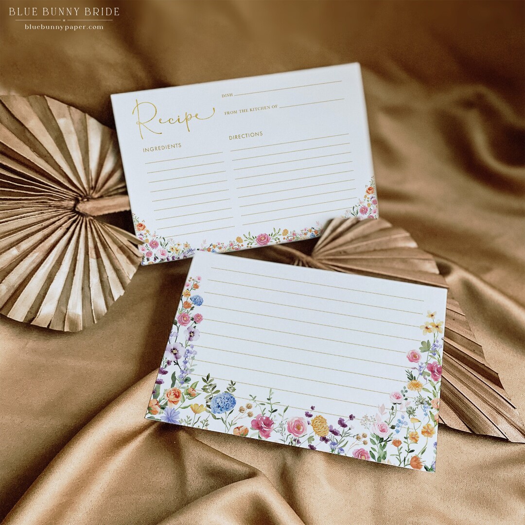Colorful Wildflower Recipe Card Garden Floral Bridal Shower Spring ...
