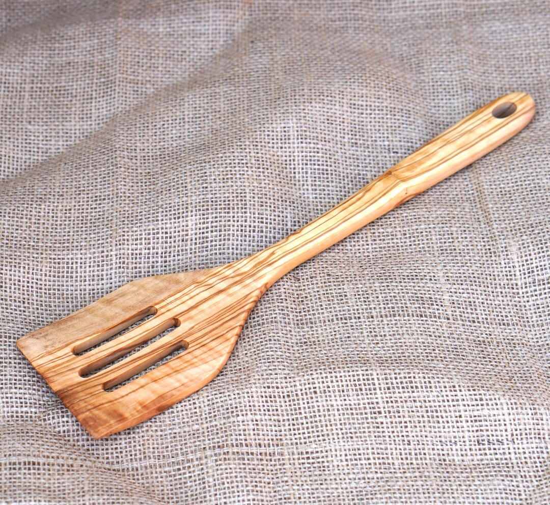 Olive Wood Spatula With Holes, Handmade Kitchen Utensils, Rustic Olive ...