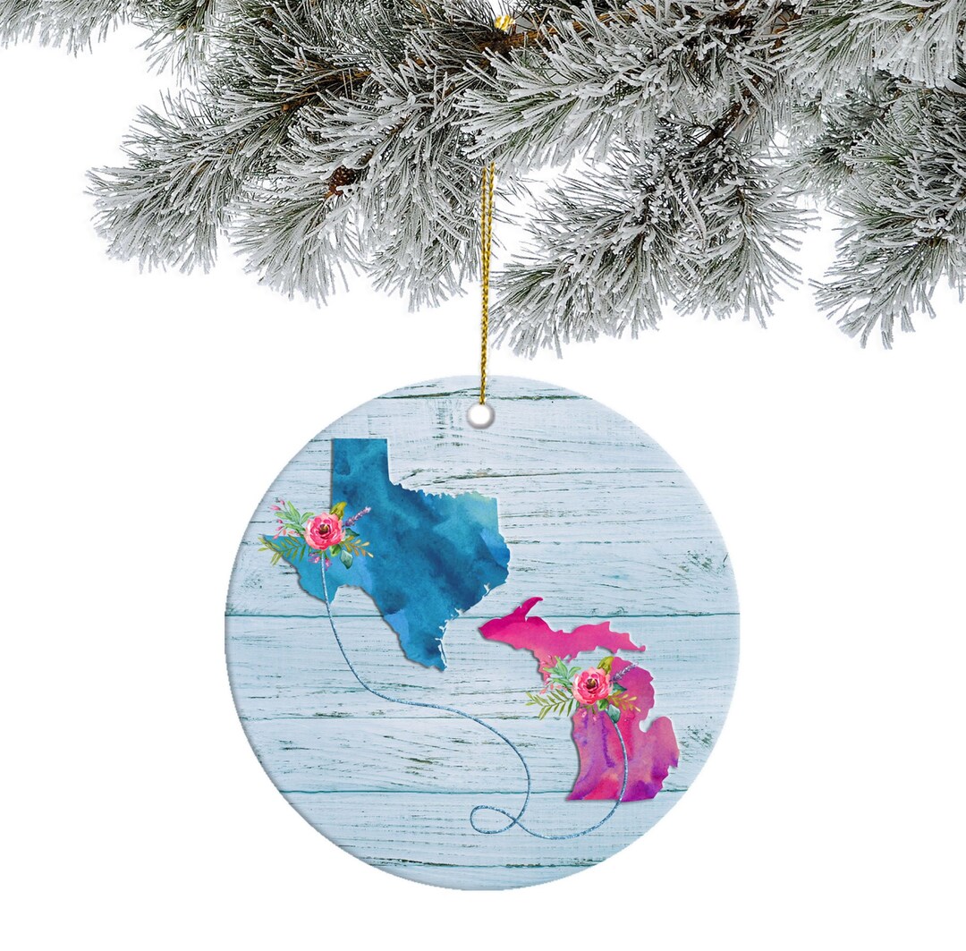 Long Distance Ceramic Ornament, Personalized Ornament, State Map Gift ...