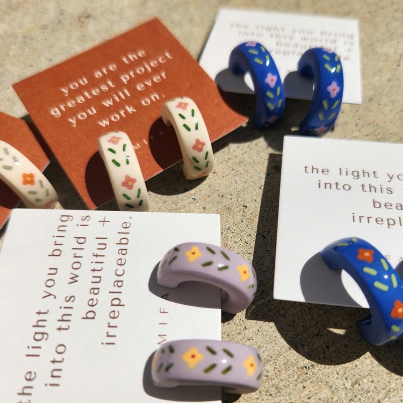 Hand Painted Floral Hoops - Etsy