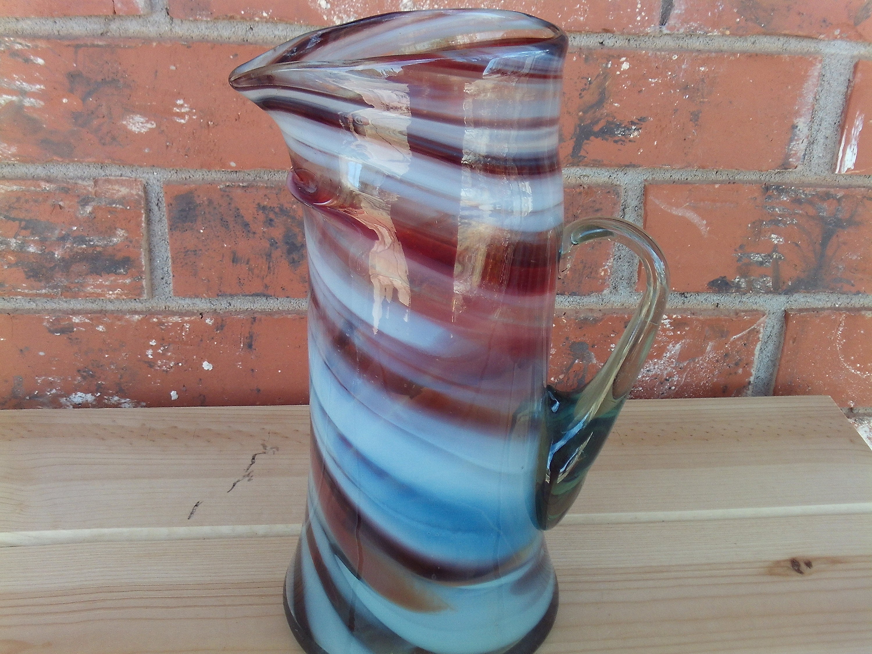 Handblown Art Glass Pitcher, Unique Art Glass, Rare Handmade Pitcher ...