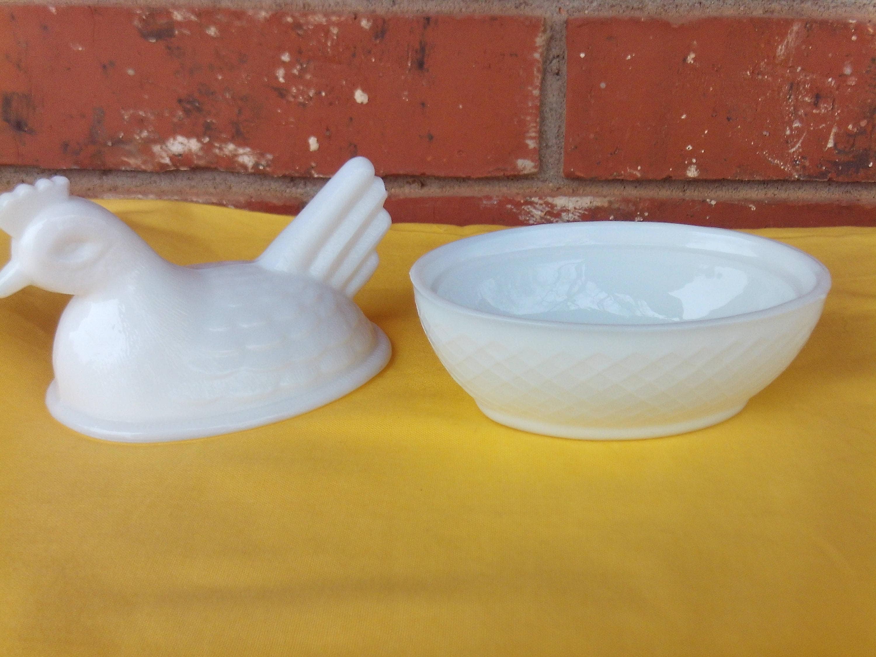 Vintage Milk Glass Hen and Chick,chicken Covered Dish, Milk Glass ...