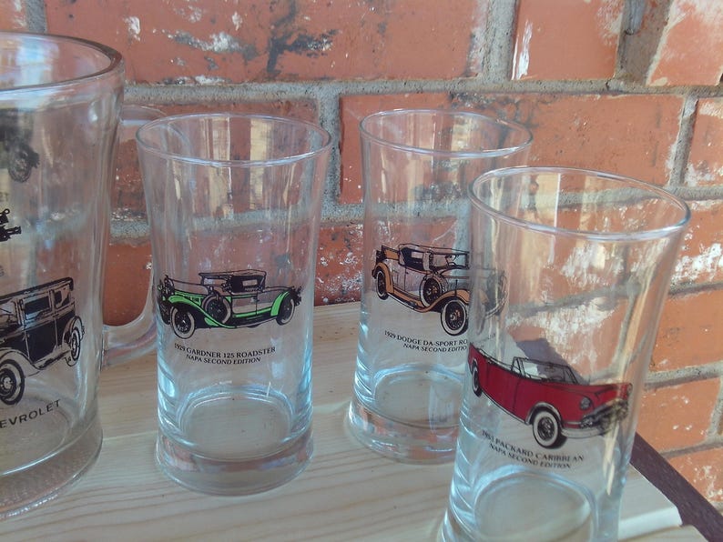 Vintage 1920's Antique Cars Glass Cocktail Pitcher Mad Men Bar Ware ...