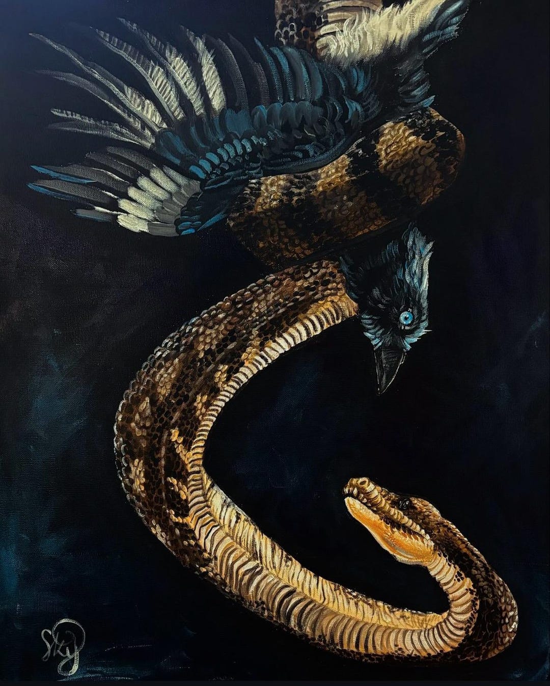 Boa and Magpie Acrylic Painting - Etsy