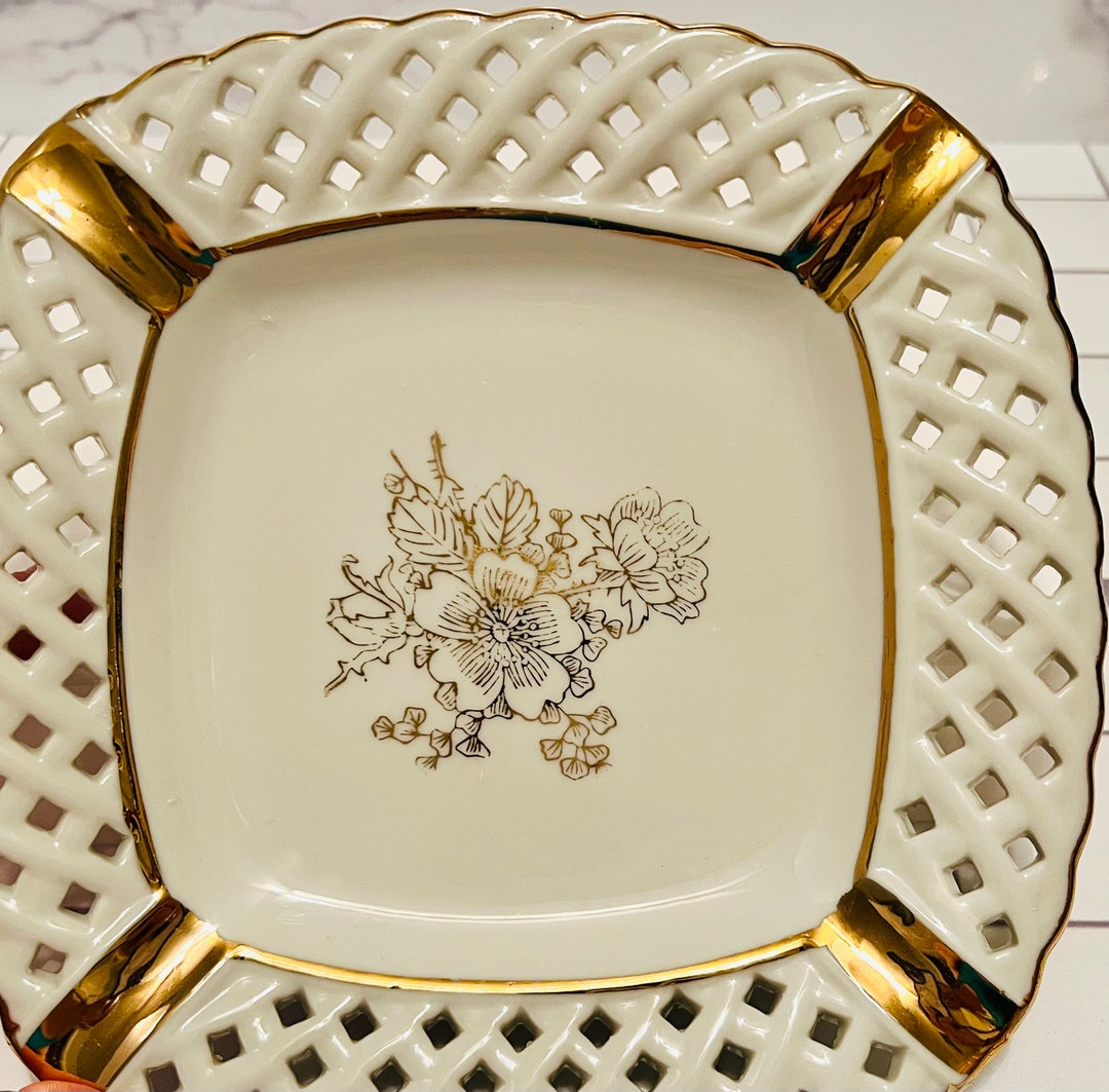 Vintage Porcelain China Lattice Square Dessert/salad Plate, White ...