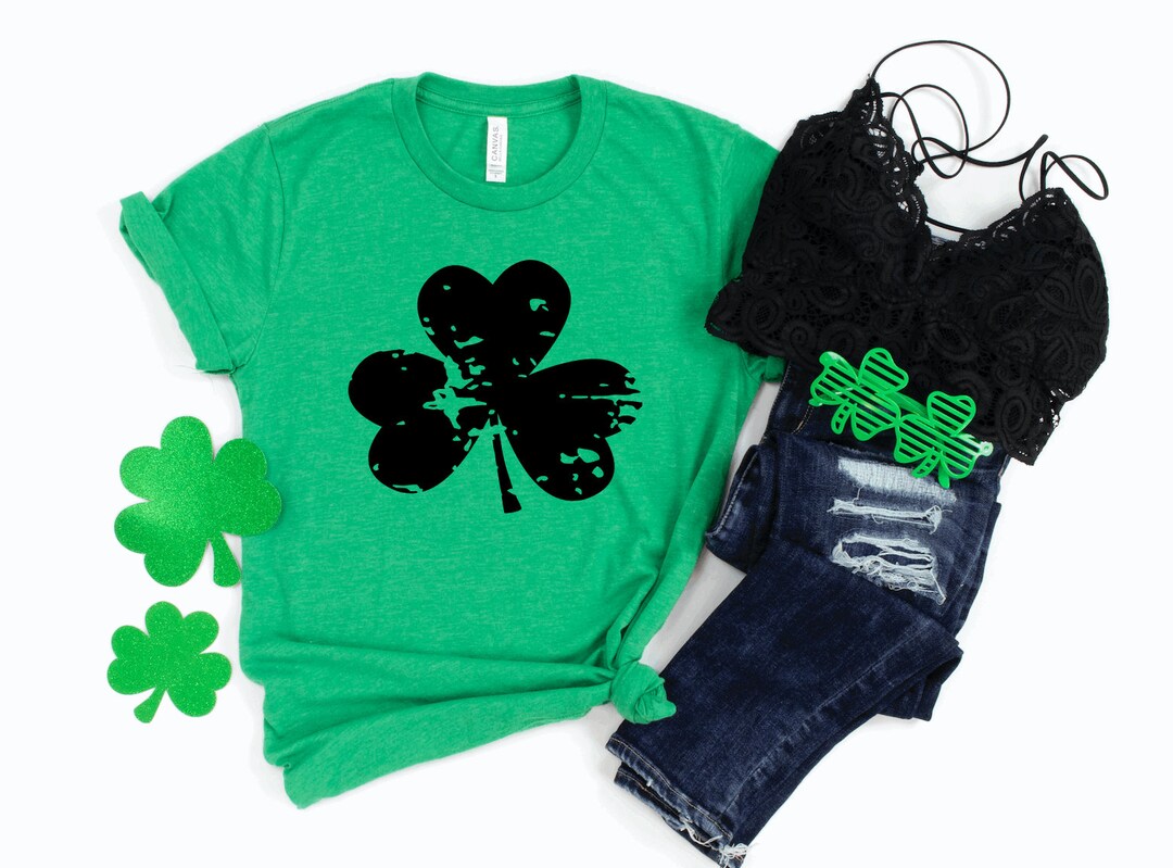 Black Distressed Clover Shamrock St Patrick's Day Womens Shirt - St ...