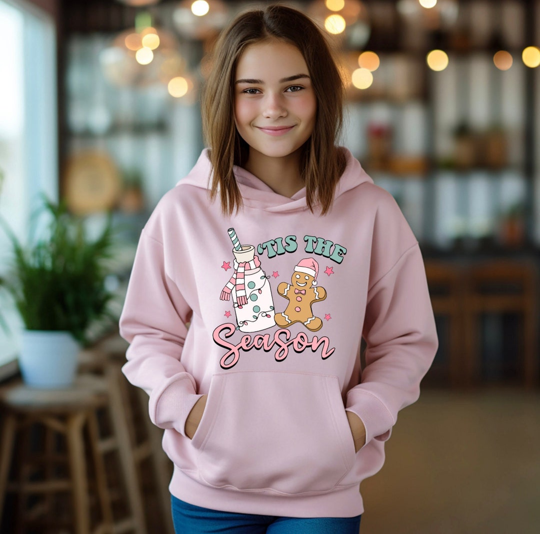 Gingerbread Youth Kids Hoodie - Girls Christmas Sweater - Pink ...