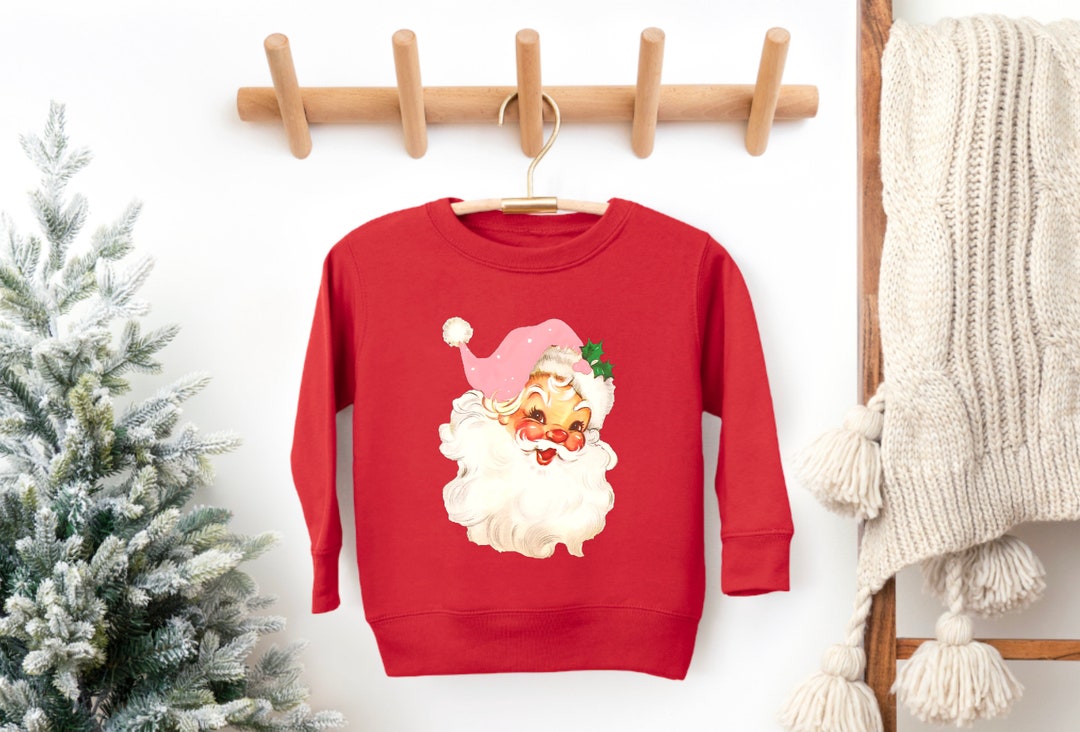 Vintage Santa Girls Christmas Sweater - Pink Santa - Christmas Girls ...
