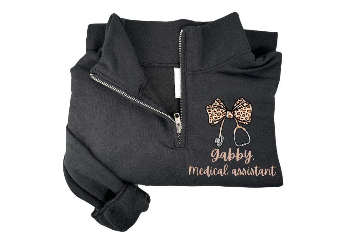 Custom Medical Assistant Bow Quarter Zip Pocket RN Zipper Jacket Medial ...
