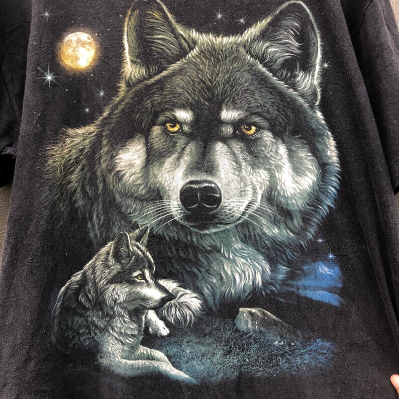 Vintage 90s Wolf on Night , Habitat , Wild Life on Night , Super Wolf ...