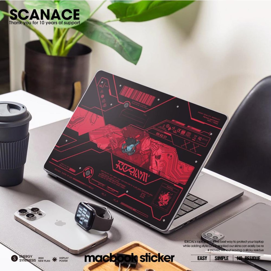 Red Cyberpunk MacBook Decals 2024macbook M1/2/3/4 MacBook Skins MacBook Cover Vinyl Decal for ...