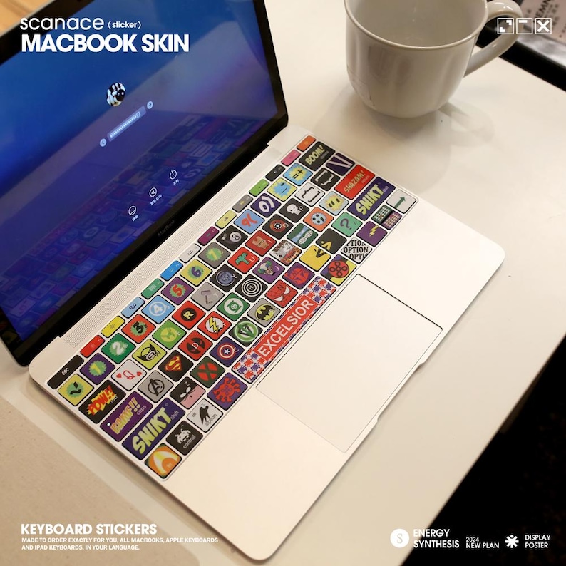 Superhero MacBook Keyboard Decal: Pro & Air M2 Keycap Stickers for ...