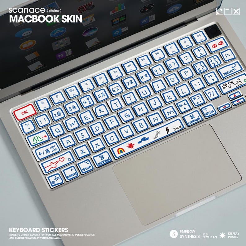 Blue Hand-drawn Keyboard Sticker for MacBook Pro for MacBook Air 13
