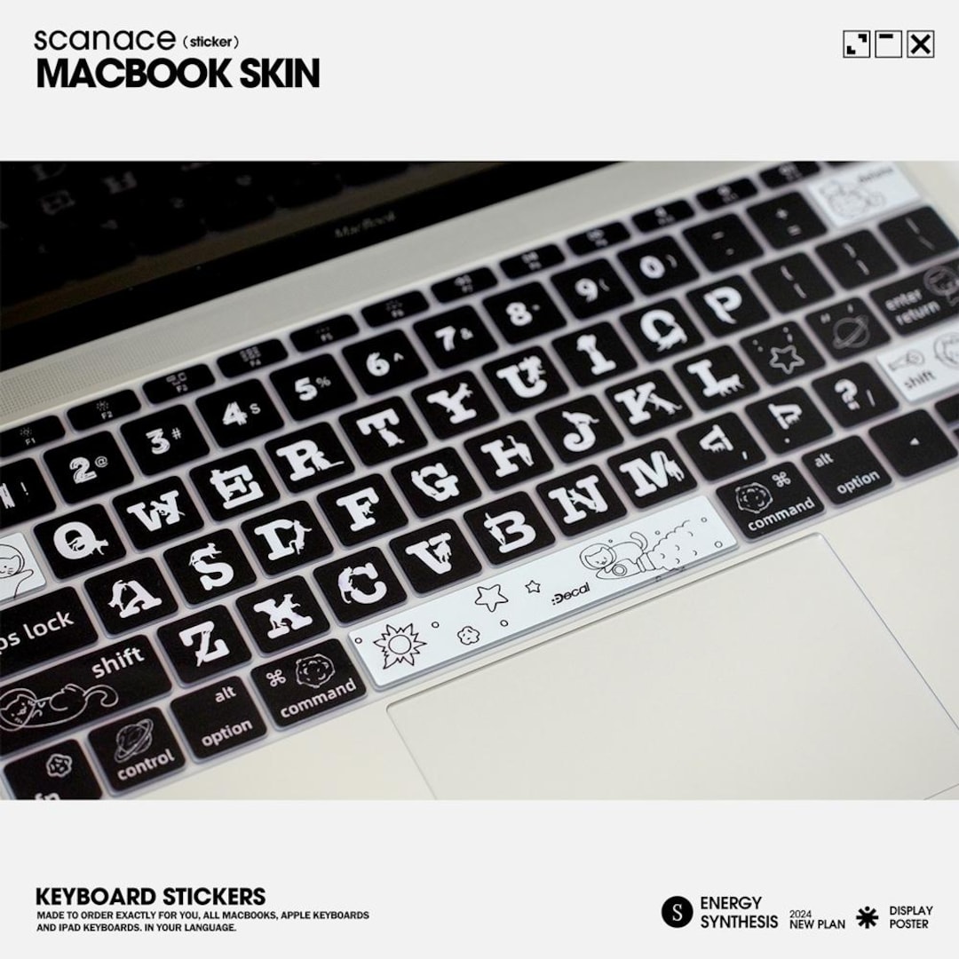 Space Kitten Black and White Simple Keyboard Sticker Cover for MacBook ...