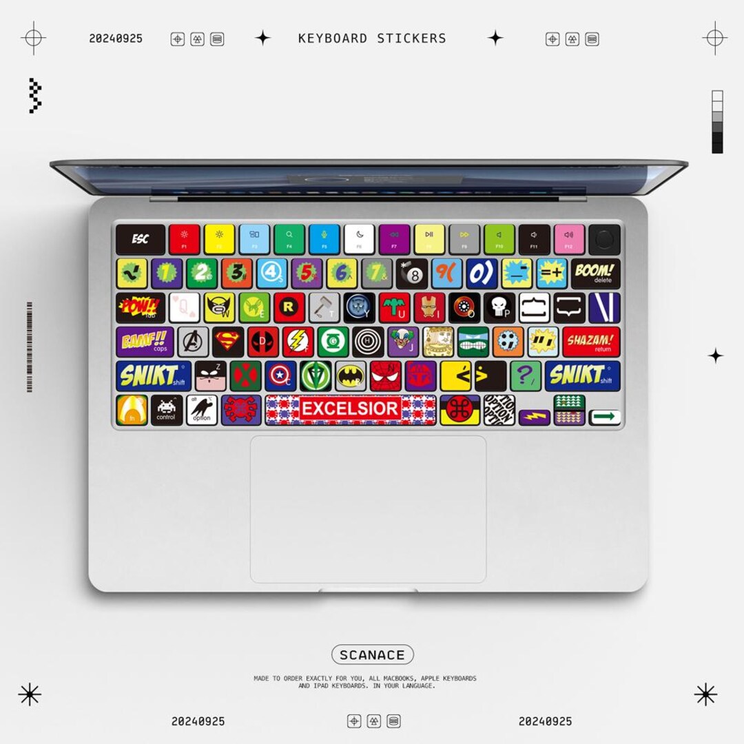 Superhero MacBook Keyboard Decal: Pro & Air M2 Keycap Stickers for ...