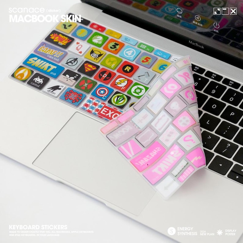 Superhero MacBook Keyboard Decal: Pro & Air M2 Keycap Stickers for ...