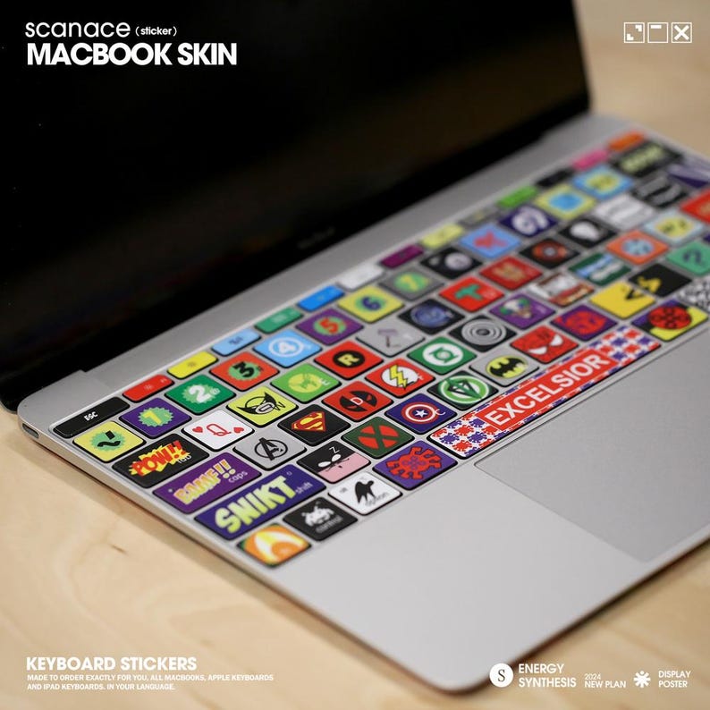 Superhero MacBook Keyboard Decal: Pro & Air M2 Keycap Stickers for ...