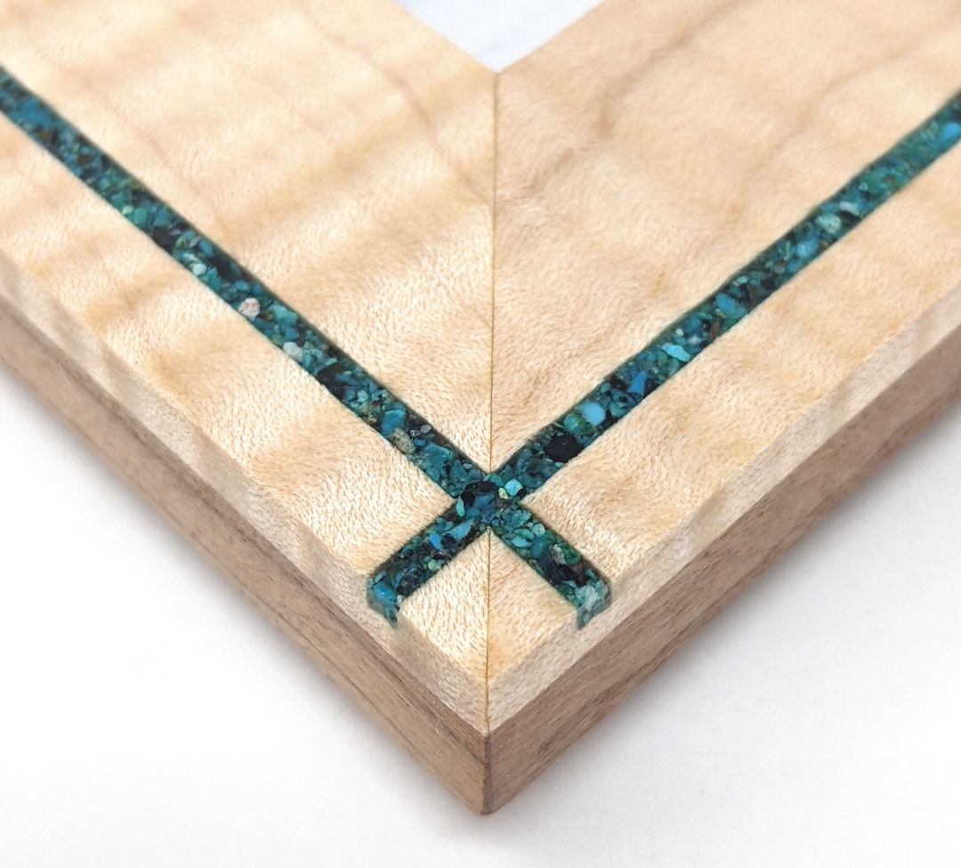 4x6 Curly Maple Wood and Cherry Wood With Crushed Chrysocolla Stone ...