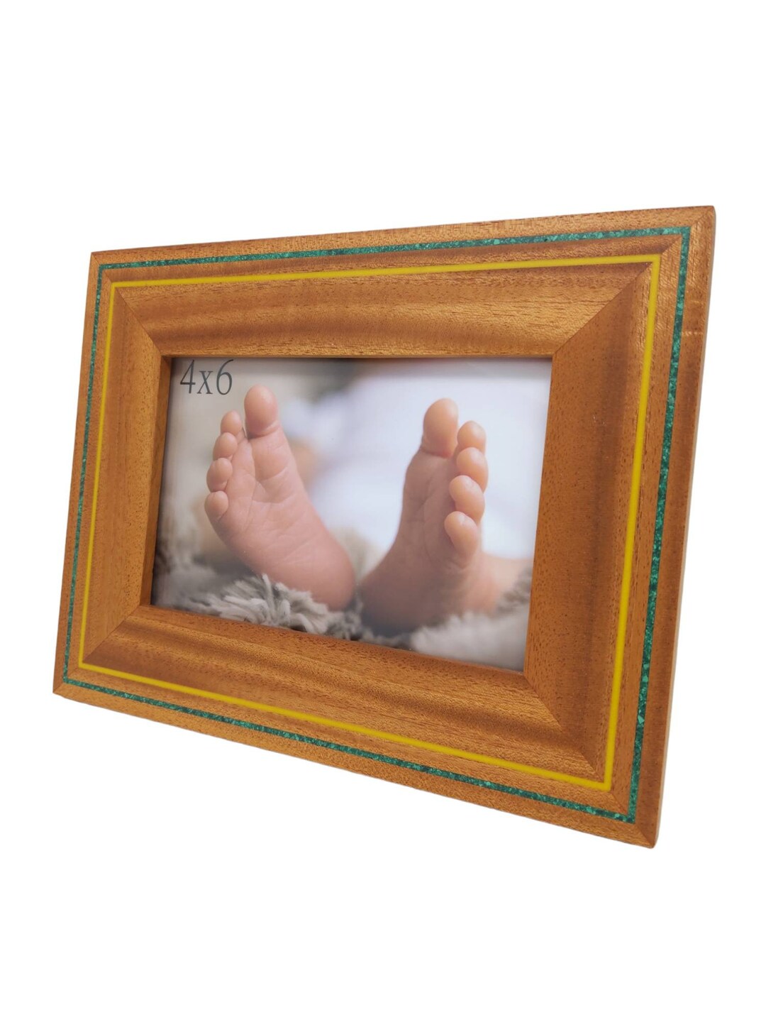 Mahogany Wood With Malachite & King Yellow Stone Inlay 4x7 Picture ...