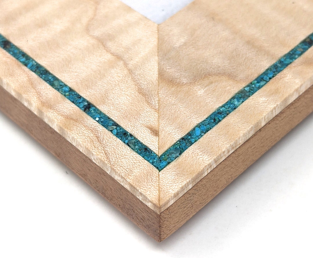 5x7 Curly Maple Wood With Crushed Chrysocolla Stone Inlay Picture Frame ...