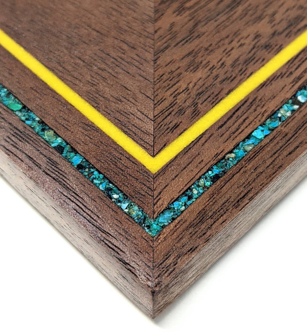Black Walnut Wood With Chrysocolla & Orpiment Stone Inlay 4x6 - Etsy