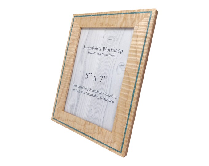 5x7 Curly Maple Wood With Crushed Turquoise Stone Inlay Picture Frame ...