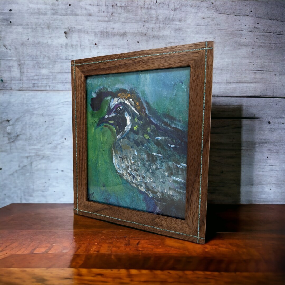 Quail Acrylic Painting Framed in Black Walnut Wood With Crushed ...