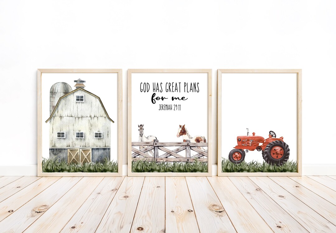 Christian Barnyard Rustic Farm Horses Tractor Nursery Decor Set of 3 ...