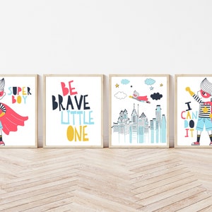 Super Boy Superhero Motivational Nursery Set of 4 Unframed Prints, Be ...