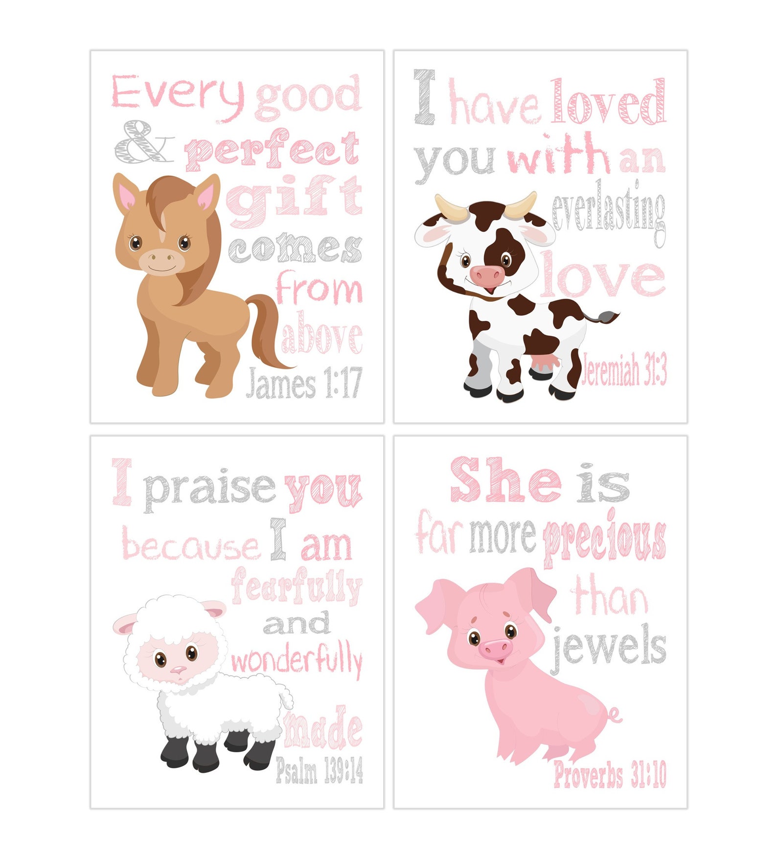 Farm Animals Christian Nursery Decor Set of 4 Prints Cow - Etsy