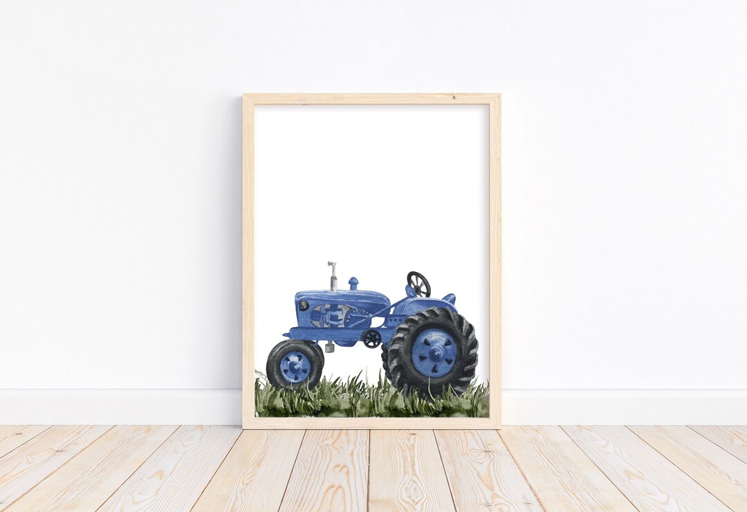 Watercolor Blue Tractor Farmhouse Rustic Barnyard Farm Nursery Decor ...