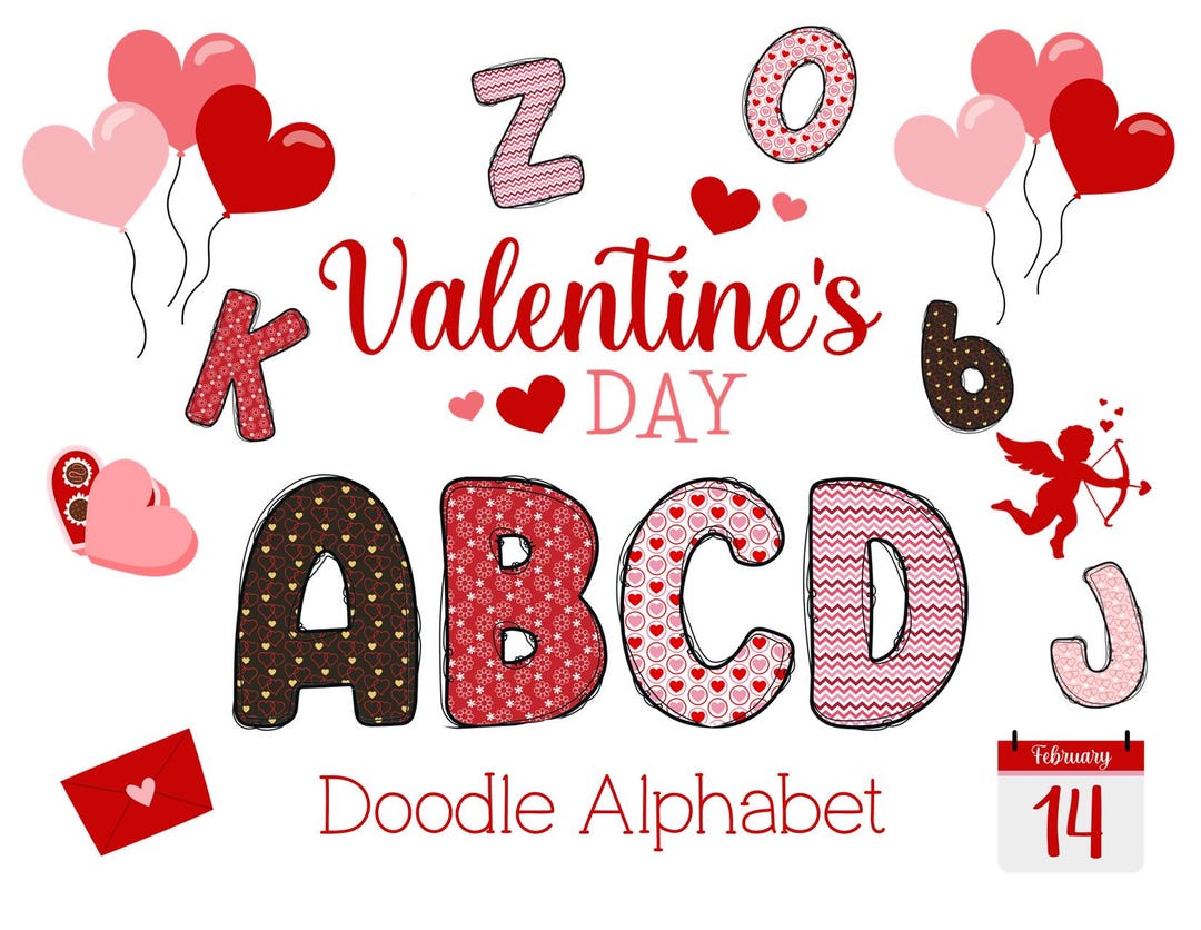 Valentine Doodle Alphabet PNG: Red and Pink Font (digital Download) - Etsy
