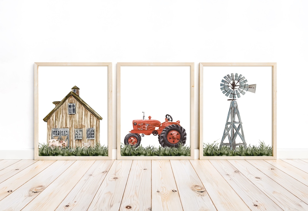 Barnyard Rustic Farm Nursery Decor Set of 3 Unframed Farmhouse Prints ...