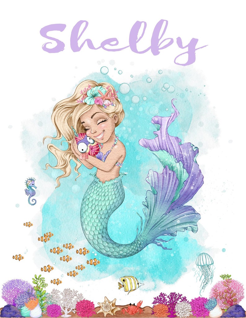 Personalized Name Watercolor Mermaid Under the Sea Nursery - Etsy