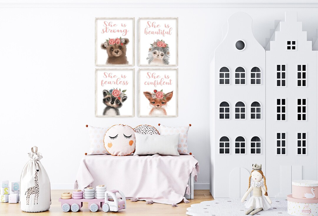 Watercolor Woodland Bear Fox Hedgehog and Raccoon Encouraging Quotes ...